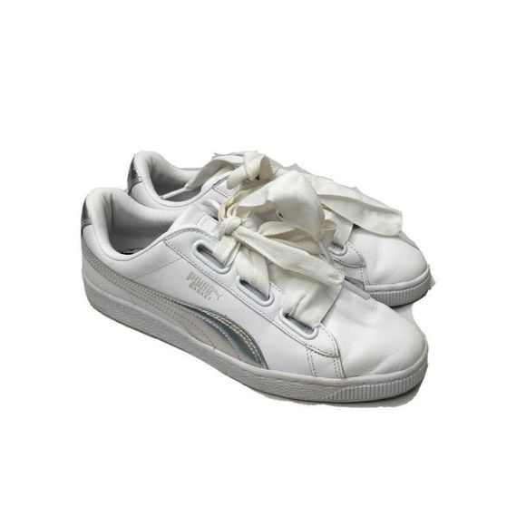 Puma | Shoes | Puma Womens Basket White Silver Ribbon Laces Preo | Poshmark